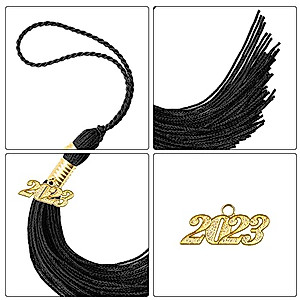 2PCS 2023 Graduation Tassels 2023 Classic Graduation Tassel with 2023 Year Charm Graduation Tassel Charms for Graduation Cap, Graduation 2023 Tassel Charm for Graduation Party Ceremonies Gift(Black)