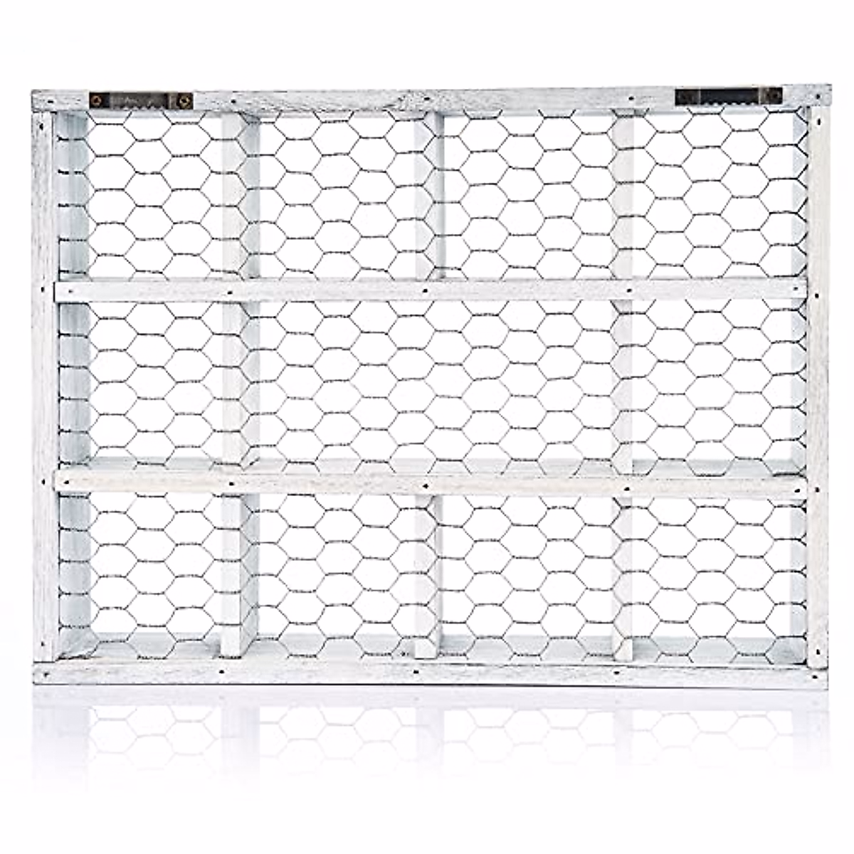 Crystal Holder Display Shelf - Rustic Wall Mounted Shelf for Farmhouse Décor with Chicken Wire for Spices, Rocks, Countertop Organizer, Shadow Box (Rustic White)
