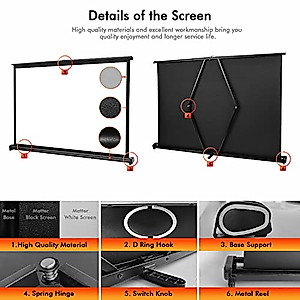 New Portable Mobile 50 Inch Projector Screen Pull Down, 16:9 Projector Screen Retractable Tabletop Screen Tripod Stand for Home Theater Meeting Room, School Indoor Outdoor Ceiling Wall Mount Upgrade
