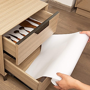 SinhRinh Drawer and Shelf Liner, 12IN x 10FT Non Slip Non Adhesive Cabinet Liner for Kitchen and Desk - White Ribbed