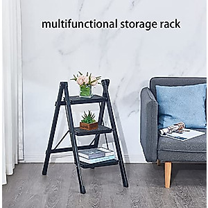 LUCEAE Step Stool3Step Steel Ladder Folding Step Stool,Sturdy and Durable Extra Wide Treads with Non-Slip Rubber Sleeve,Portable and Lightweight Home/Kitchen/Closet/Bedroom/Office Wide Platform Steps