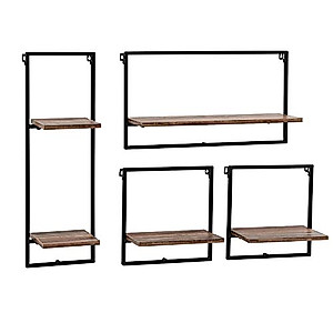UKN Framed Wall Art 4-Piece Rustic Industrial Shelf Set Brown MDF Wood Finish Includes Hardware