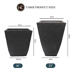 The HC Companies 16 Inch Tall Tahoe Square Planter - Premium Decorative Planter Made from Crushed Stone Resin for Indoor Outdoor Use, Slate