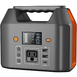 EnginStar Portable Power Station 150W 155Wh Solar Generator 110V 42000mAh Portable Power Bank w/AC Outlet, 6 Outputs External Battery Backup LED Light for Outdoor Camping
