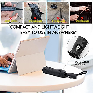 ALFROTEY Compact Travel Umbrella for Rain Portable Automatic Open and Close Windproof Sun Umbrella UV Protection Lightweight Small Folding Car Umbrella for Women and Men (Black, L)