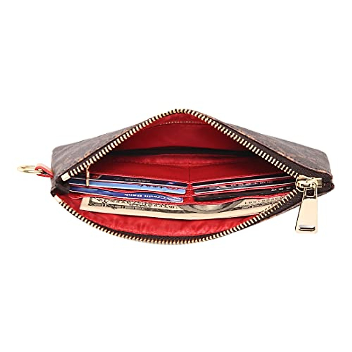 Luxury Wristlet Clutch Bag | Small Zip Pouch Handbag w. Card Slots | Classic Phone Purse Wallet for Men Women - Coated Canvas (Brown)