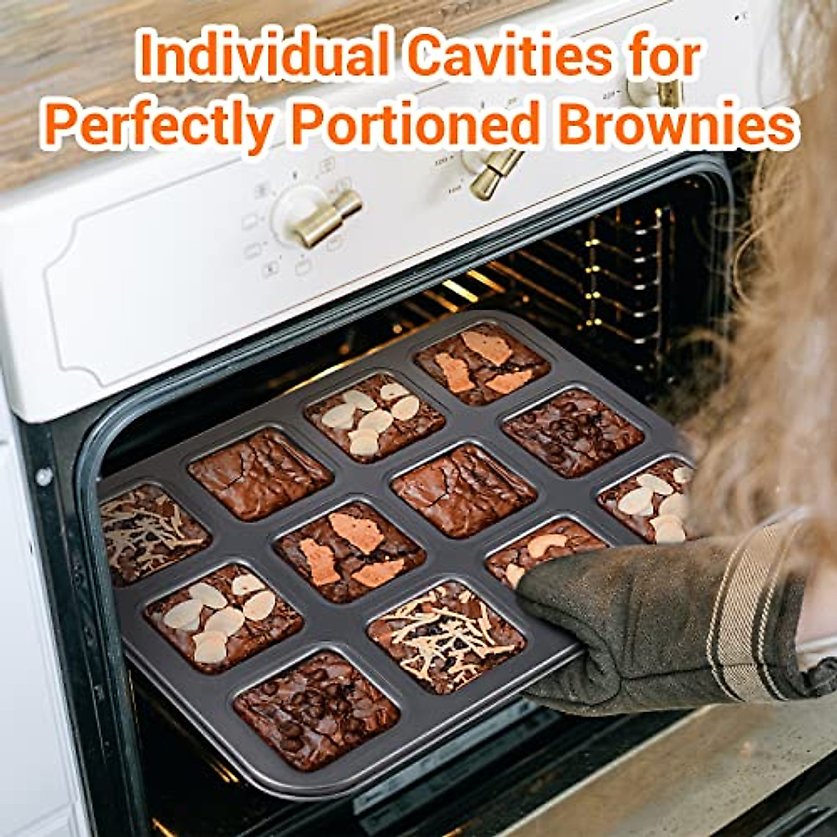 Suice Brownie Pan with Dividers 2 Pack,12 Cavity Brownie Cake Pans All Edges, Nonstick Square Muffin Pan 3x4 Individual Cutter Baking Sheet, Heavy Duty Baking Pan for Brownies, Muffins, Bread - Black
