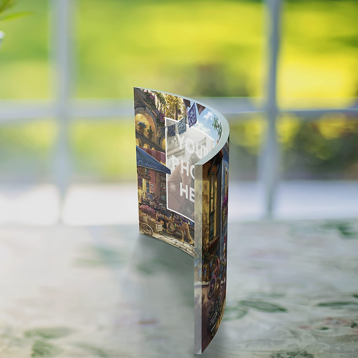 Disney – Mickey and Minnie Mouse in Mexico – Personalize with Your Image! - Thomas Kinkade Studios – 10” x 7” Curved Acrylic Photo Print – Free Standing Décor – Officially Licensed Collectible