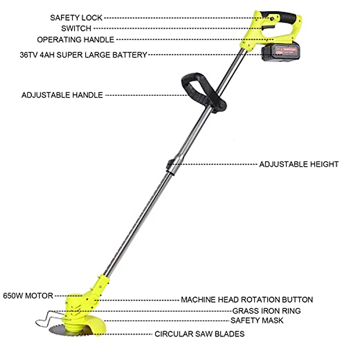 Weed Wacker Cordless Brush Cutter Battery Powered with 2Pcs 36Tv 4A Battery,Electric Brush Cutter Stringless Weed Eater with 9Blades,Weed Trimmer for Lawn,Garden,Yard,Bush Trimming&Pruning,Lightweight