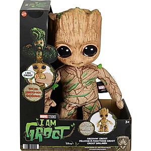Mattel Marvel Plush, Groovin’ Groot Dancing & Talking Figure from the Disney+ Series I Am Groot, Soft Toy for Kids, Fans & Collectors