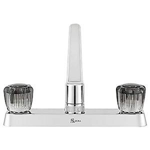 Dura Faucet RV Two Handle Kitchen Sink Faucet with Smoked Crystal Acrylic Knobs