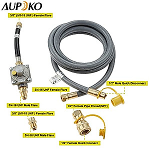 Aupoko 710-0003 Natural Gas Conversion Kit for Grills, 10FT Natural Gas Conversion Kit, Natural Gas Regulator, 1/2" Quick Connect Disconnect Adapter, 3/8" Fitting. Convert Propane to Natural Gas