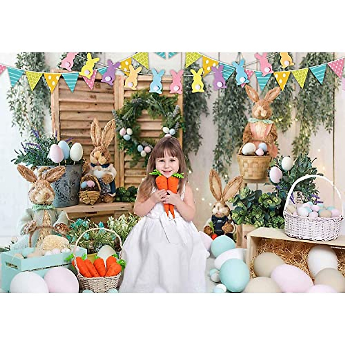 Easter Photography Backdrop Egg Bunny Garden Flower Decoration Photo Background Birthday Party Supplies Newborn Baby Portrait Booth Props 7x5FT