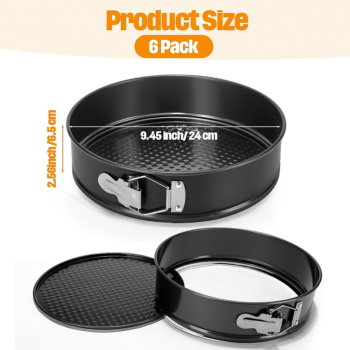 Umigy 6 Pack 9 Inch Springform Cake Pans Round Nonstick Cheesecake Pan Bakeware Springform Pan Spring Form Baking Pans Leakproof Cake Bakeware with Removable Bottom for for Home Baking Kitchen, Black