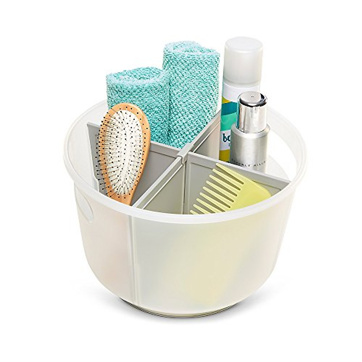 Madesmart 4-Compartment Rotating Bathroom Tote with Removable Dividers and Handles, Resin Bathroom Storage Caddy Organizer, Frost