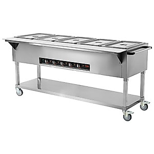 VEVOR 5-Pan Commercial Food Warmer, 5 x 20.6QT Electric Steam Table, 3750W Professional Buffet Catering Food Warmer with 4 Wheels (2 Lockable), Food Grade Stainless Steel Server for Party Restaurant