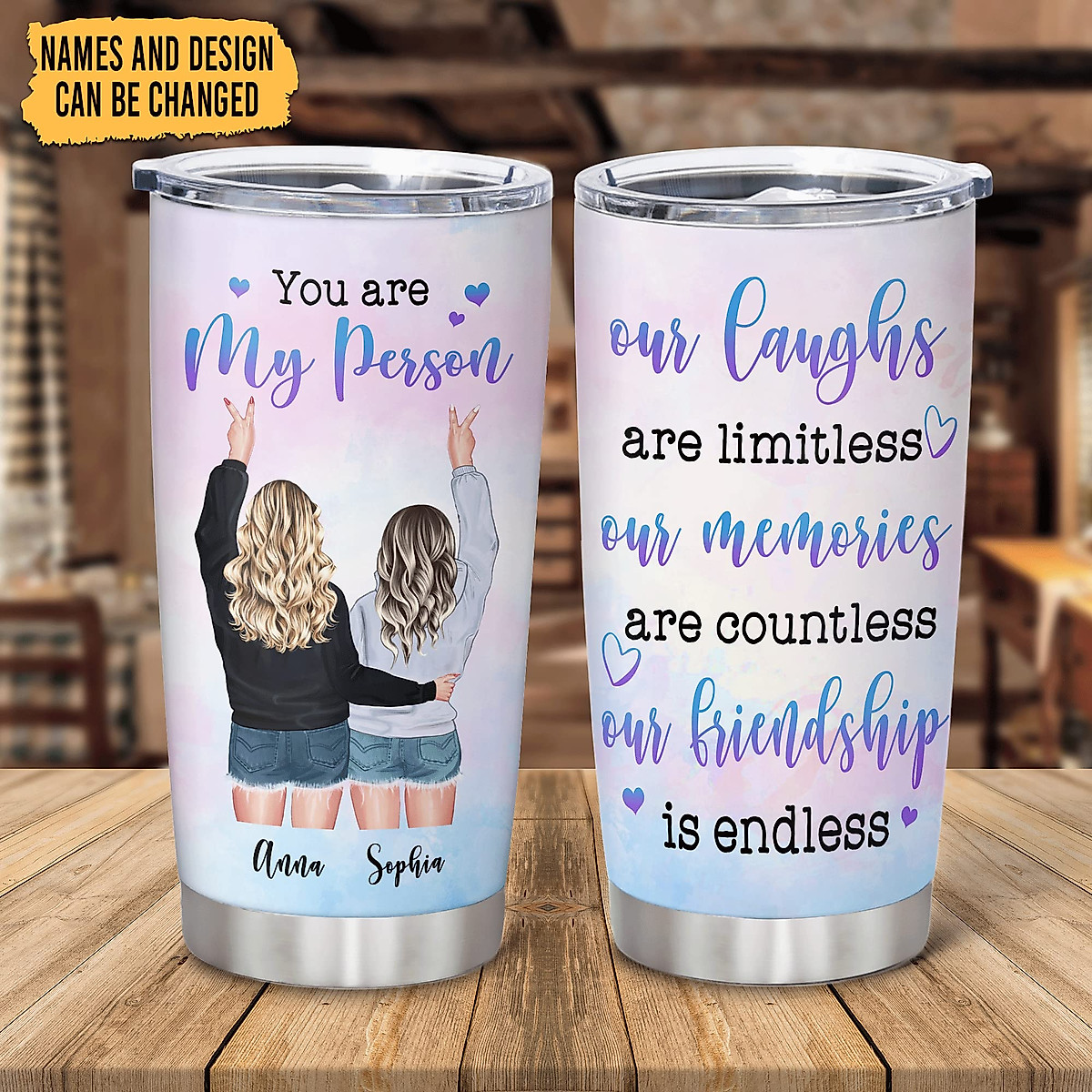 Hyturtle Personalized Besties Gifts For Women - Birthday Christmas - You Are My Person Custom Stainless Steel Tumbler 20 oz With Straw Lid Gifts Idea For Best Friend, Sister, Bestie