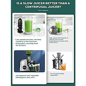 Juicer Machines, Aiheal New Generation Celery Slow Masticating Juicer Extractor Easy to Clean with Brush, Cold Press Juicer with Quiet Motor & Reverse Function for Fruits & Vegetables, Recipes
