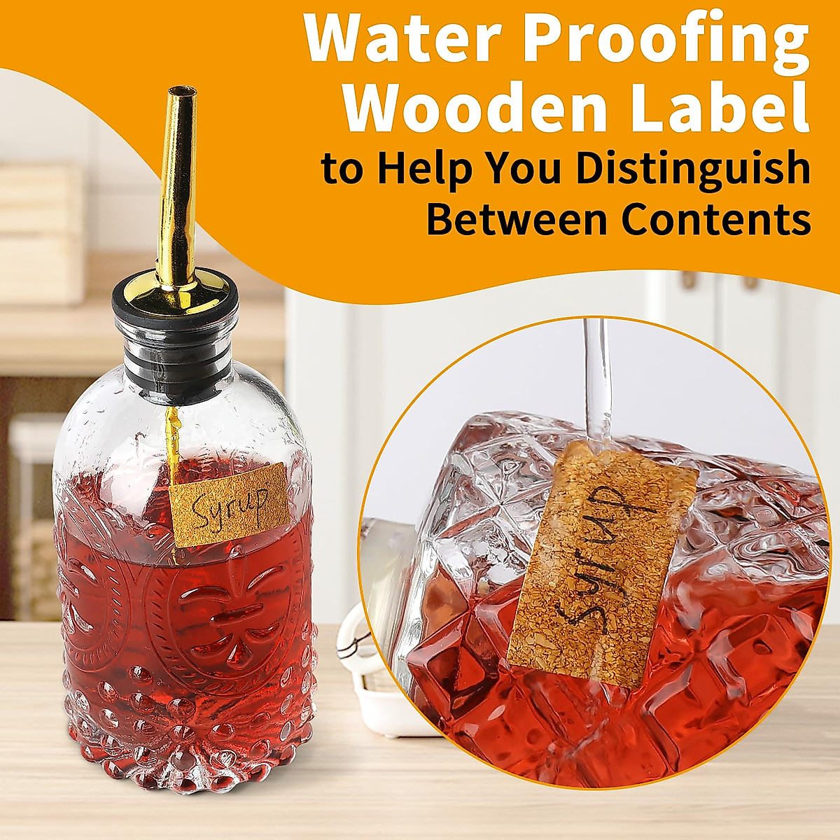 Coffee Syrup Dispenser Simple Small Glass Bottle 6 Pcs for Coffee Bar Accessories with Dust Lids Pour Spout, Glass Stopper, Cleaning Brush. Vanilla, Caramel, Syrup, Honey, Condiments Dispenser