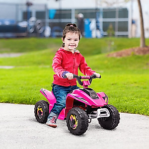 Aosom 6V Kids ATV 4-Wheeler Ride on Car, Electric Motorized Quad Battery Powered Vehicle with Forward/Reverse Switch for 18-36 Months Old Toddlers, Pink