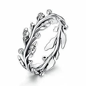 Round Cut White Diamond Tree of Life Ring 925 Sterling Silver 14K White Gold Finish
