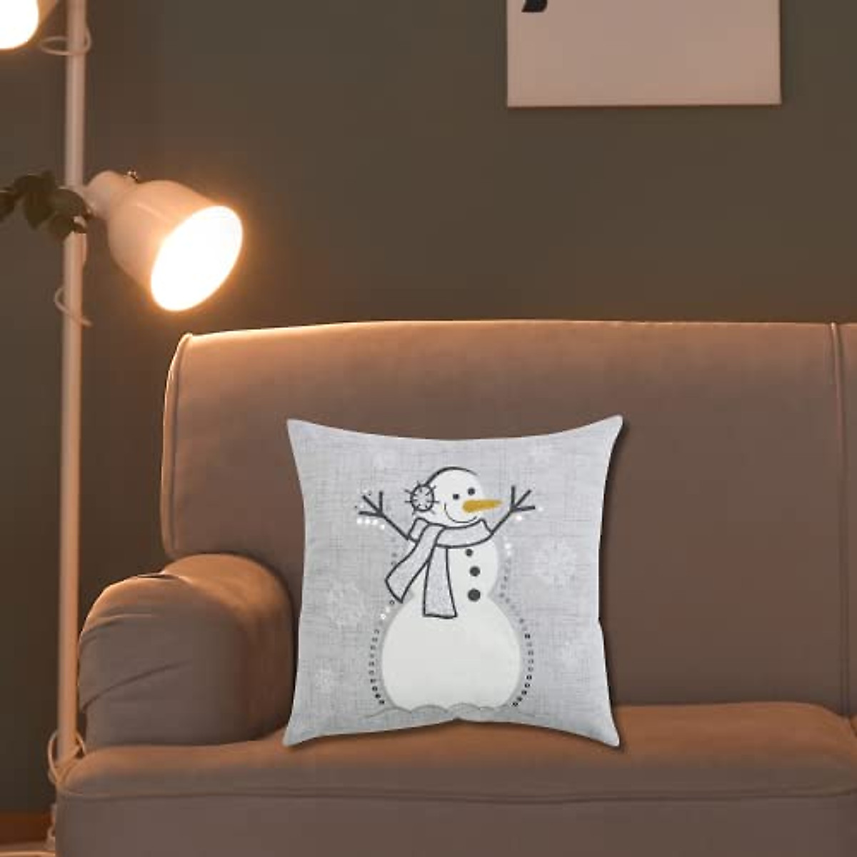 Comfy Hour Snowman Wearing A Scarf and Earphone in Snowflake Throw Pillow, 14-inches(Length), Gray, Polyester, Winter Holiday Collection