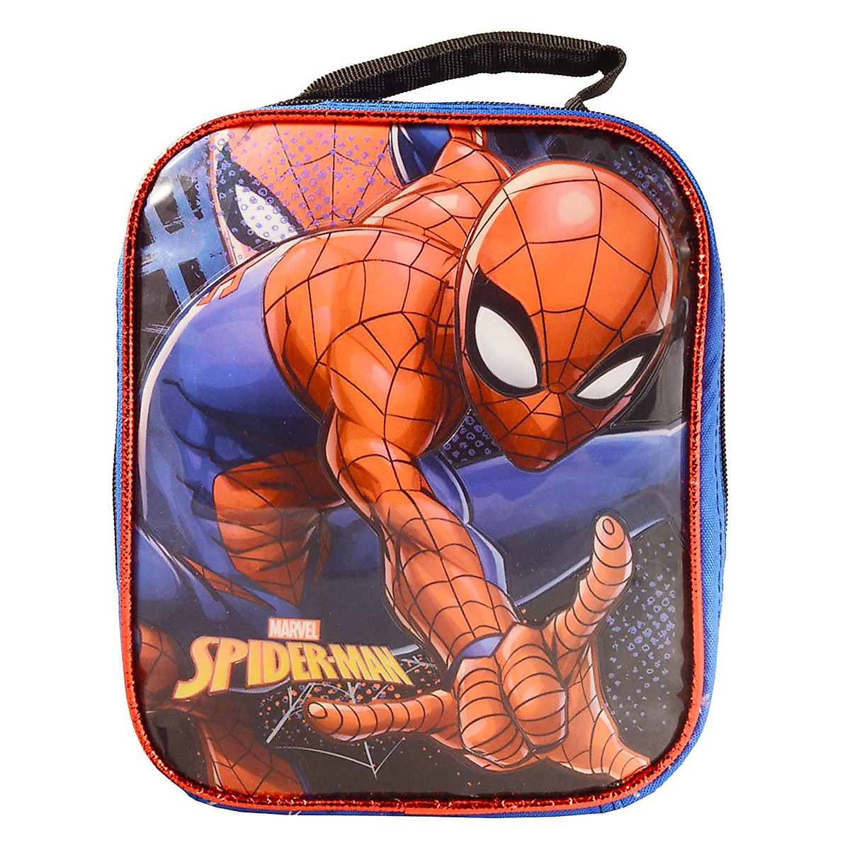 Fast Forward Spiderman Backpack and Lunch Box for Kids - 6 Pc Bundle with 16" Marvel Spiderman School Backpack Bag, Lunch Bag, Water Pouch, Stickers, and More (Spiderman School Supplies)