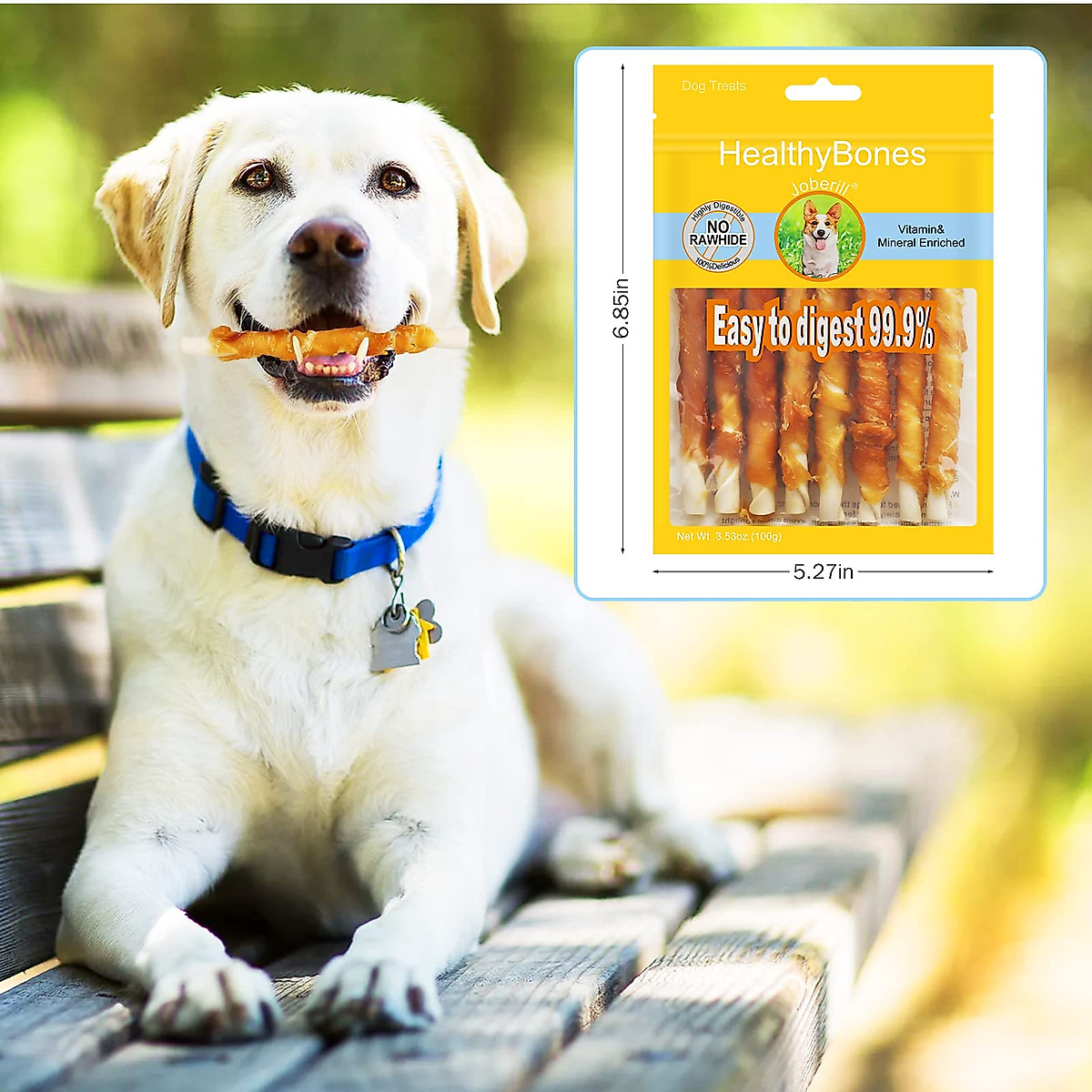 HealthyBones Chicken Breast Wrapped Natural Dog Treats for Bearded Collie and Other Med Herding Dogs, 18 Count