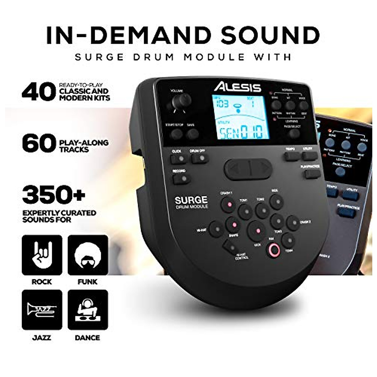 Alesis Drums Surge Mesh Kit - Electric Drum Set with USB MIDI Connectivity, Mesh Heads, Solid Rack and Drum Module Including 40 Kits and 385 Sounds