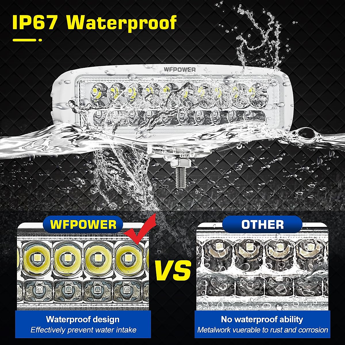 WFPOWER LED Marine Boat Lights, 6.3Inch White & Blue Spreader 2 In 1 Deck Spot Light IP67 Waterproof Double Row T-Top Dock Fog Spotlights for Pontoon Boat Fishing Accessories Truck 12V 24V (2 Pack)