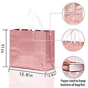 12 PCS Glossy Reusable Gift Bags, Non-Woven Fashionable Bag, Stylish Bags with Handle, Gift Bags for Women Groceries Wedding bridesmaid Birthday Party (Gold Rose)