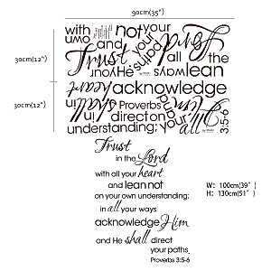 Runtoo Trust in The Lord Wall Decals [Extra Large] Bible Verse Inspirational Quotes Wall Stickers for Bedroom Living Room Family Lettering Wall Decor