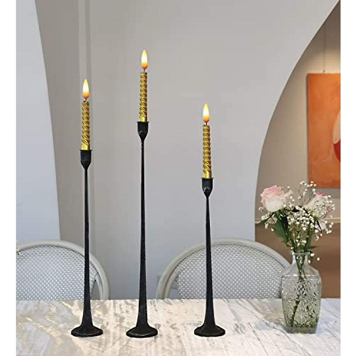 Iron Taper Candle Holder - Decorative Candle Stand - Candlestick Holder for Wedding, Dinning, Party, Set 3