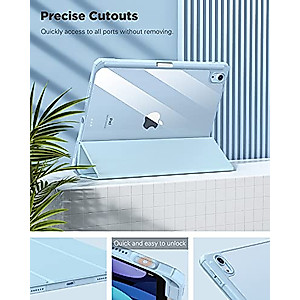 TiMOVO Case for iPad Air 5th/4th Generation 10.9 inch, iPad Air 5/4 Case with Pencil Holder, [Support Apple Pencil Charging and Touch ID], Clear Transparent Case with Auto Wake/Sleep, Sky Blue