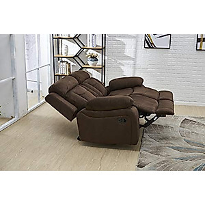 Betsy Furniture Microfiber Fabric Recliner Loveseat in Brown, Pillow Top Backrest and Armrests 8005 (1, Loveseat)