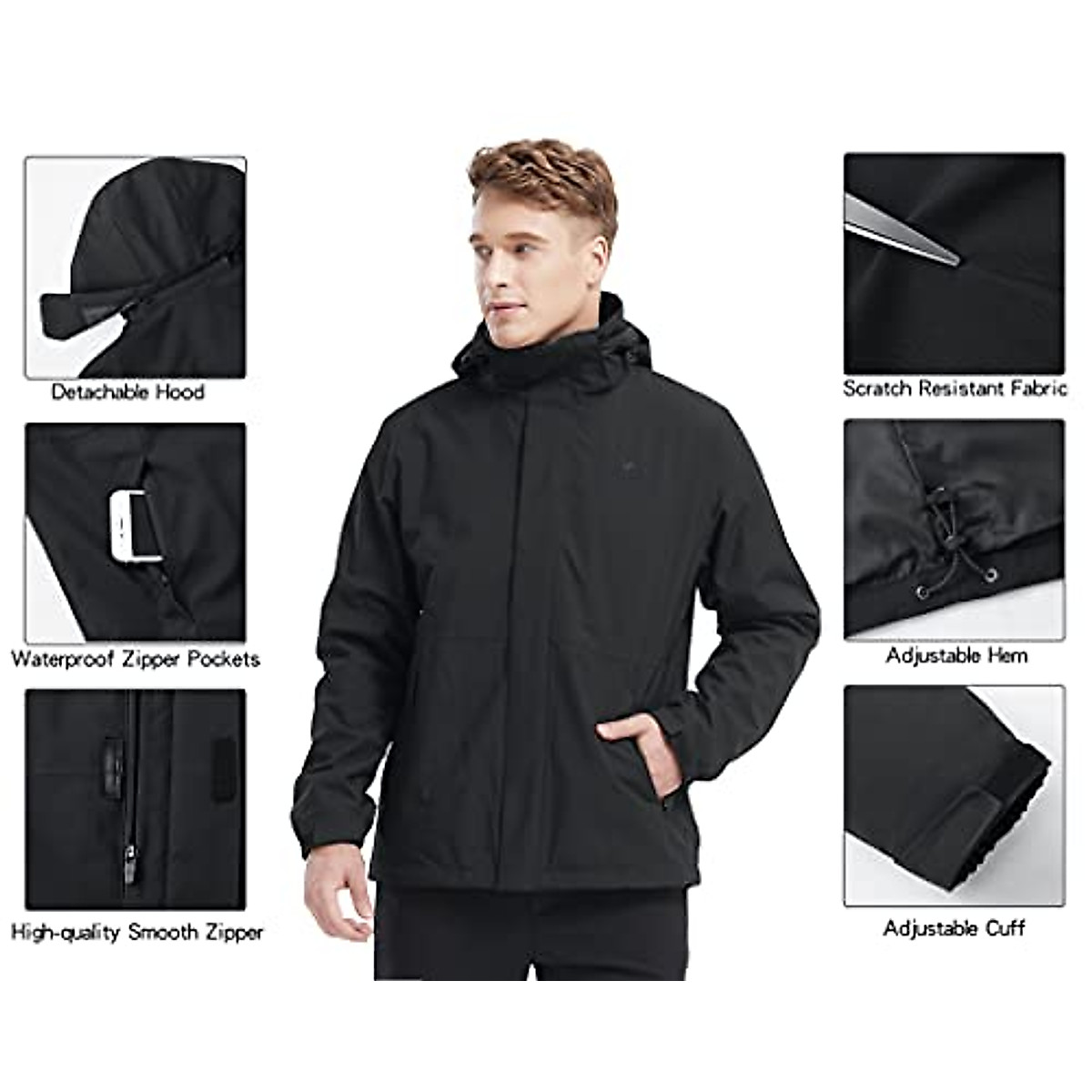 CAMELSPORTS Men’s Waterproof Ski Jacket Warm Winter Mountain Snow Coat 3 in 1 Windproof Hooded Raincoat