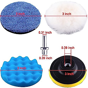 SIQUK 16 Pieces 3 Inch Buffing Pads Foam Polishing Pad Kit Polisher Pads Bonnets Wax Buffer Polish Pads Car Buffer Attachment for Drill
