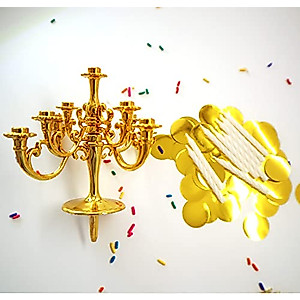Luxury Candelabra Birthday Candles, Special Cake Candles, Party and Event Unique Candle, Cake Topper with 9 Candles, Cake Candle Holders, Cake Decorations, Romantic Propose Candles (Metallic Gold)