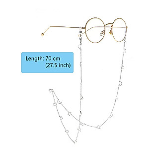 Aabellay 2PCS Eyeglass Chain Sunglass Strap Holder Reading Glass Cords Lanyard Necklace Eyewear Retainer Metal Long Necklace Accessories with Rubber Ends –Style Star and Moon