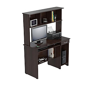Inval Computer Workcenter with Hutch, Espresso-Wengue