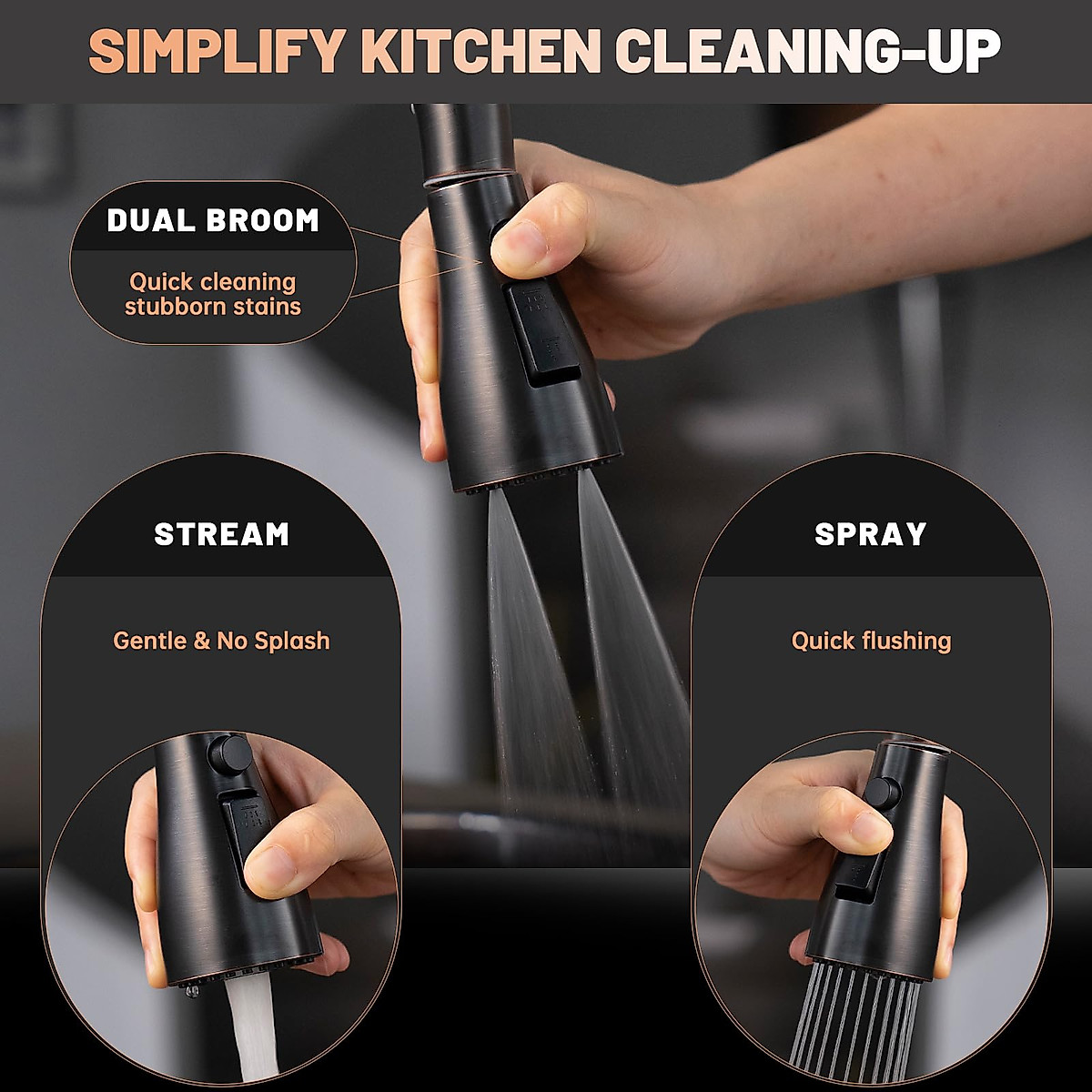 DAYONE Oil Rubbed Bronze Kitchen Faucet and Soap Dispenser, Bronze Kitchen Sink Faucet with Pull Down Sprayer, High Arch Single Handle Sink Faucet for Kitchen