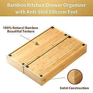 Umilife Bamboo Kitchen Utensils Organizer, Extra Long High Silverware Drawer Holder, Flatware Cutlery Storage Box, Multi-Use Drawer Divider in Office, Bathroom, Pantry - 17"x6"x2.5" (Set of 2)