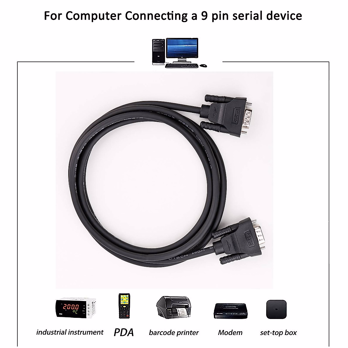 DTech 15ft COM Port Serial Cable Male to Female RS232 Extension 9 Pin Straight Through Cord