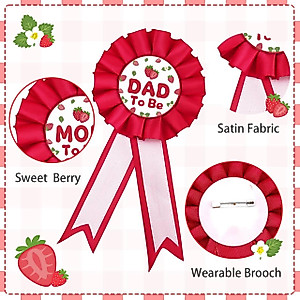 Lopeastar Strawberry Baby Shower Decorations Mom to Be Sash Dad to Be Corsage Set, Berry Sweet Mommy to Be Sash Baby Shower Sash Set Party Decorations