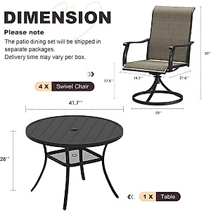 VICLLAX 5-Piece Outdoor Patio Furniture Dining Set, Textilene Outdoor Swivel Chairs and Round Patio Dining Table with Umbrella Hole 42" Black