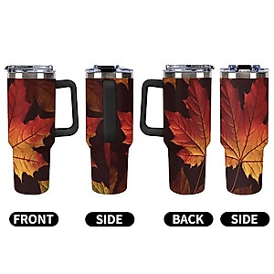 LLUTSNTH 40 Oz Vacuum Tumbler with Black Handle Leakproof Insulated Tumbler Fall Autumn Leaves Stainless Steel Travel Mug with Lid And Straw Coffee Cup Cute Water Bottles Cup Holder Friendly