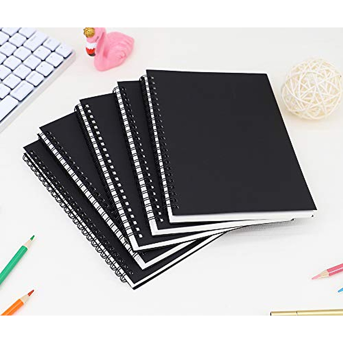 Wotion A5 Black Spiral Notebook Blank Sketchbook Unruled Journal Pack,Thick Blank Paper 50 Sheet 100 Unlined Pages 5.59“ x 8.27” 5 Pack…