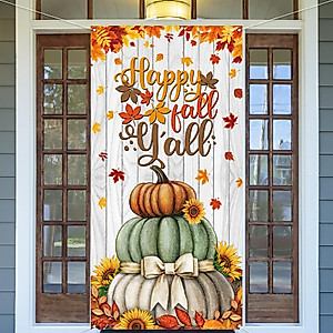Fall Door Cover Happy Fall Yall Photo Backdrop Farmhouse Fall Autumn Thanksgiving Harvest Festival Decorations and Supplies for Home