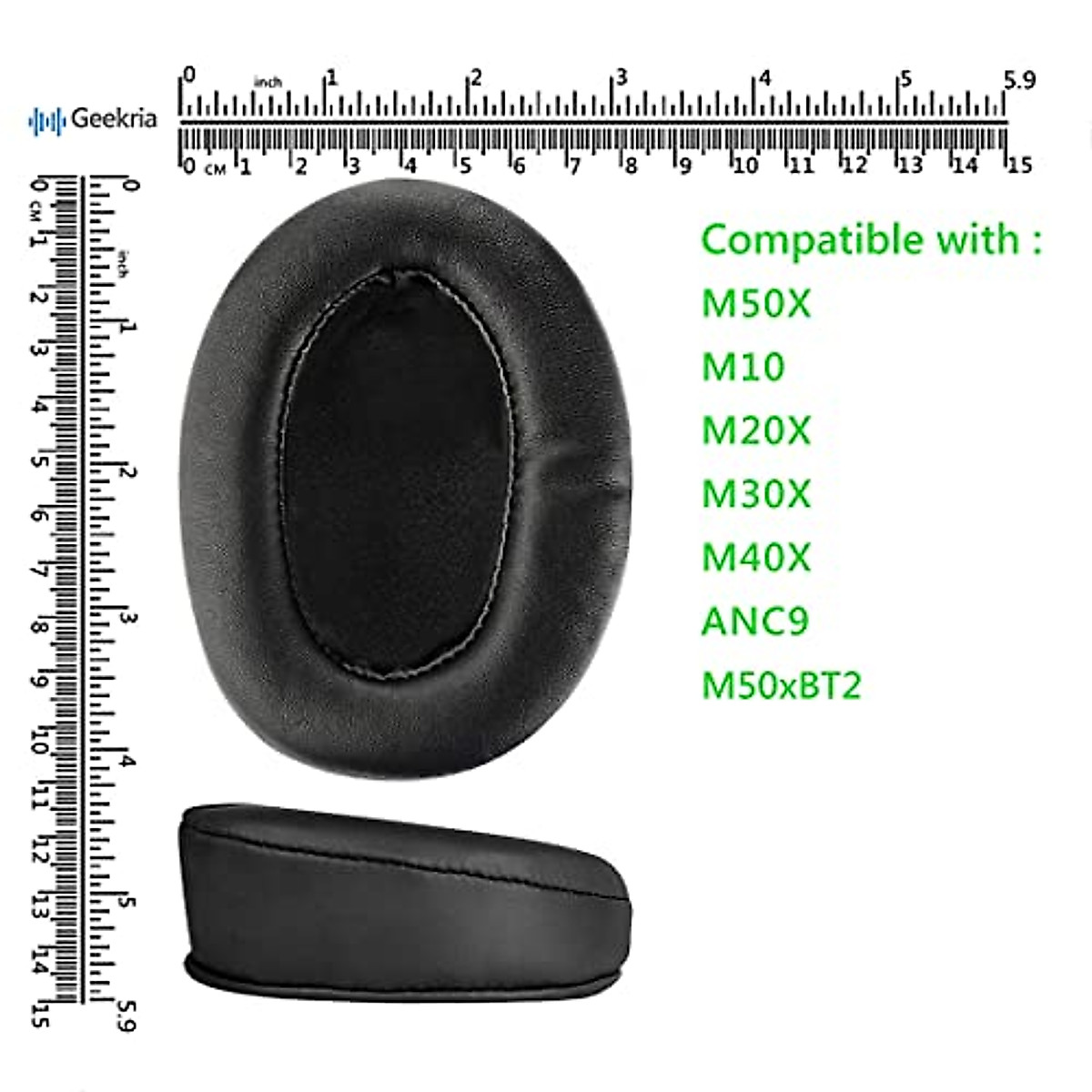 Geekria PRO Extra Thick Replacement Ear Pads for Audio-Technica ATH-M50X M50xBT2 M60X M40X M30X M20X M10X Headphones Ear Cushions, Ear Cups Cover Repair Parts (Black)