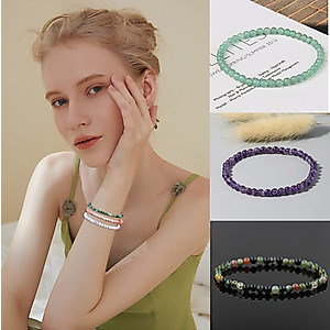 FIRAZIO 20Pcs 4mm Gemstone Beaded Bracelets for Women Mens Crystal Stone Bracelet Stretch Mini Round Beads Elastic Bracelets Jewelry Gifts